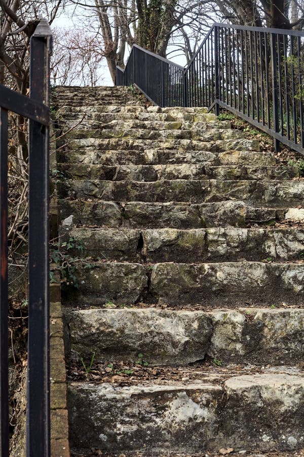 Staircase with Railings in a Park on a Cloudy Day Stock Image - Image ...