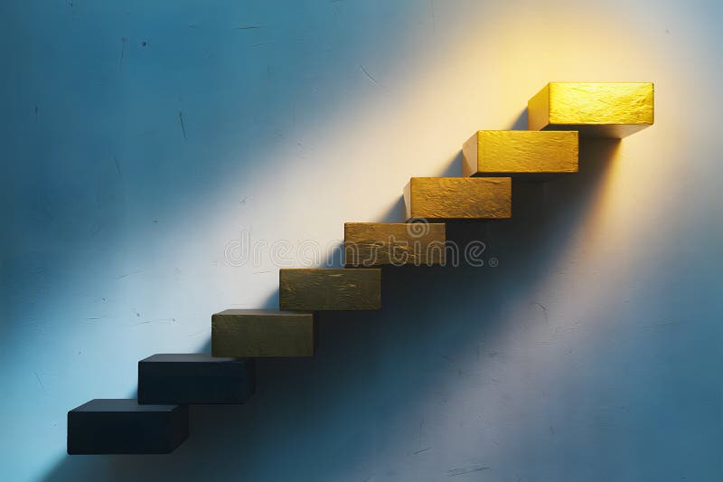 Staircase of Rectangular Blocks in Dark and Golden Colors, Ascending ...
