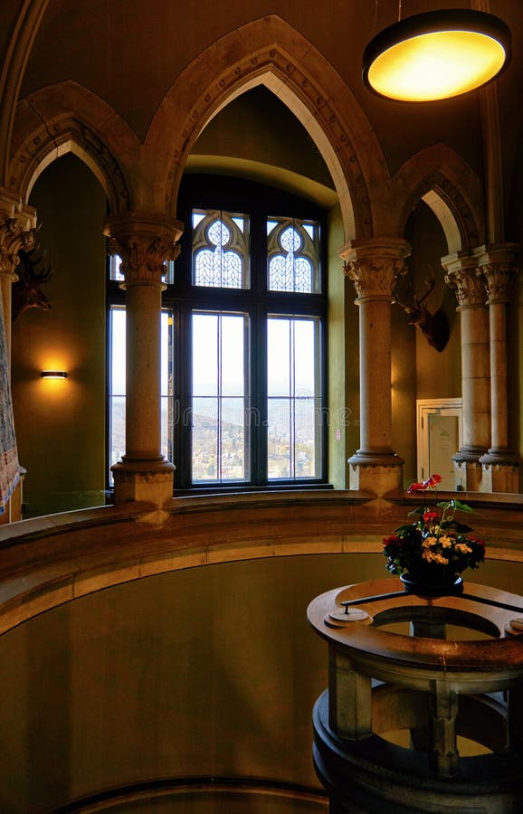 Staircase with Spiral Staircase and Old Window in Wernigerode Castle ...