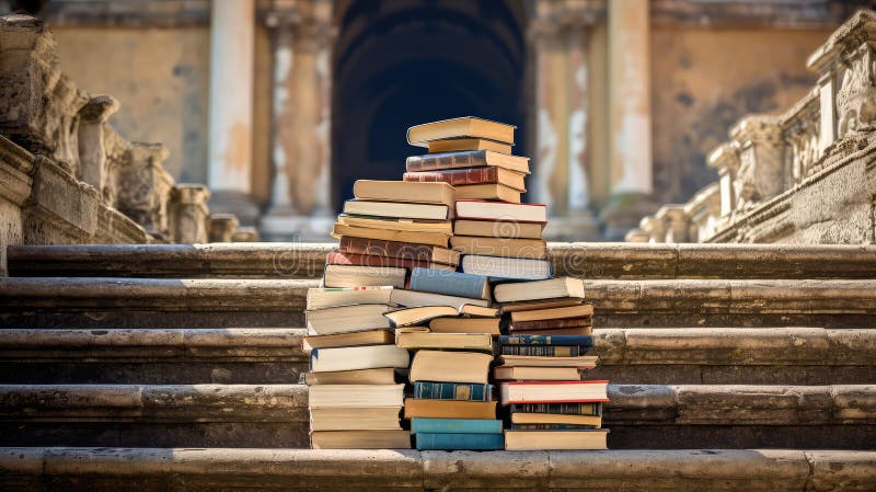 Staircase Stack of Books Outdoors Stock Illustration - Illustration of ...