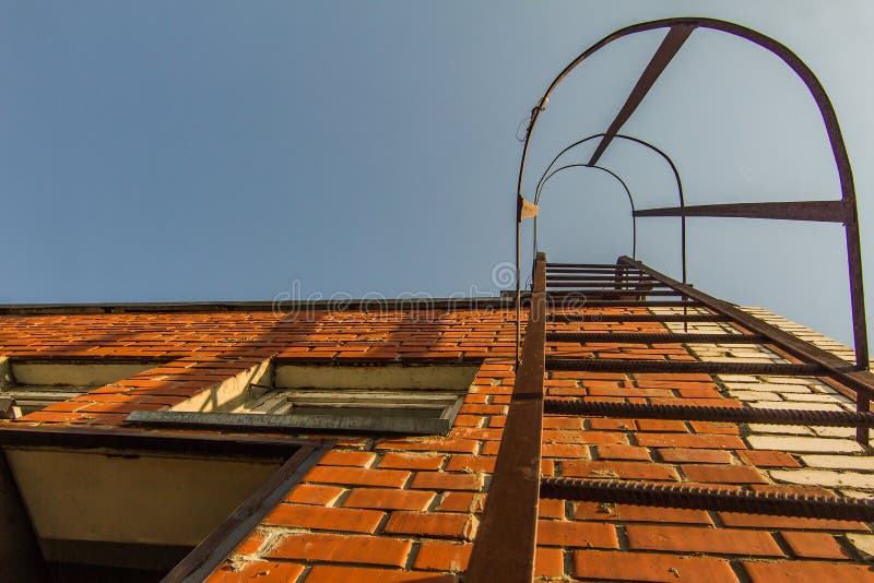 The Staircase To the Roof of the Old Red Brick Building Stock Photo ...