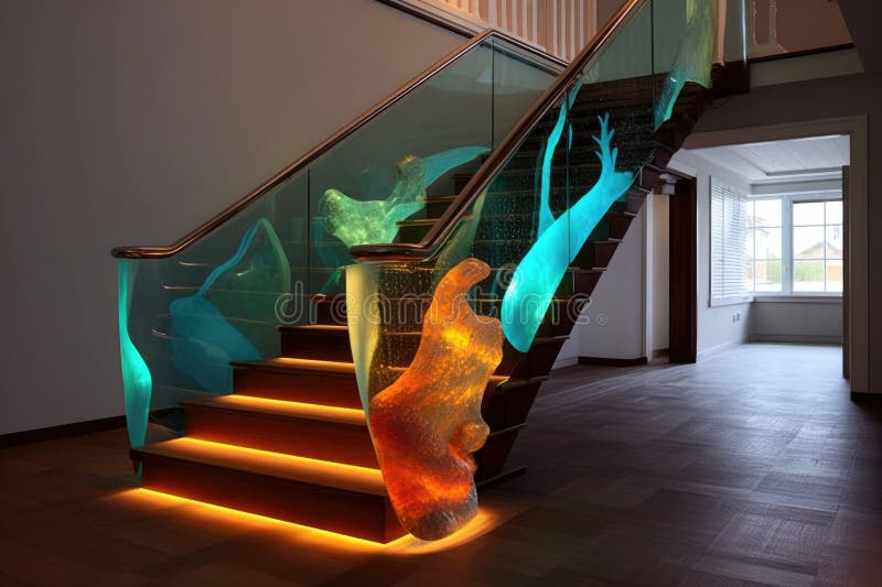 Staircase with Unique Glass Railing and Led Lights Stock Illustration ...