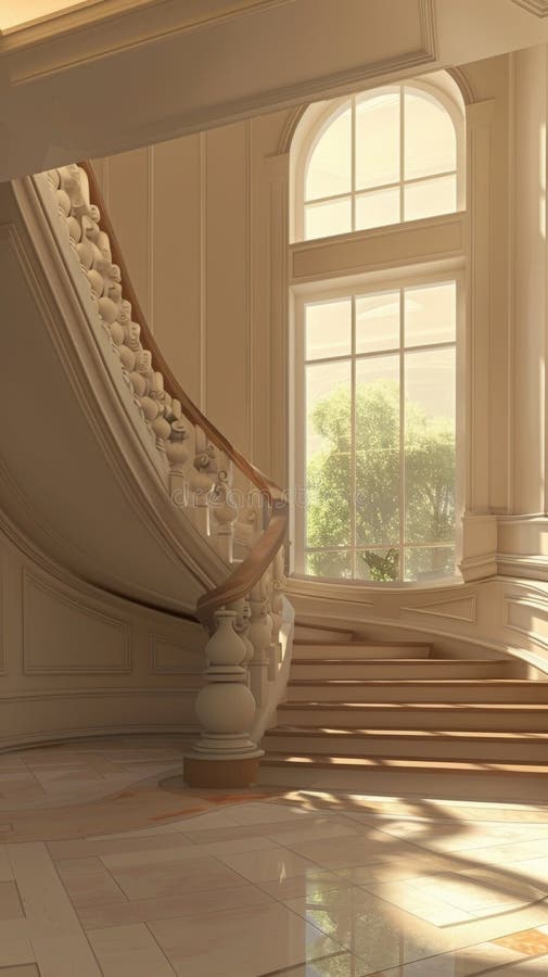 A Staircase with a Window Above it Stock Photo - Image of house, indoor ...