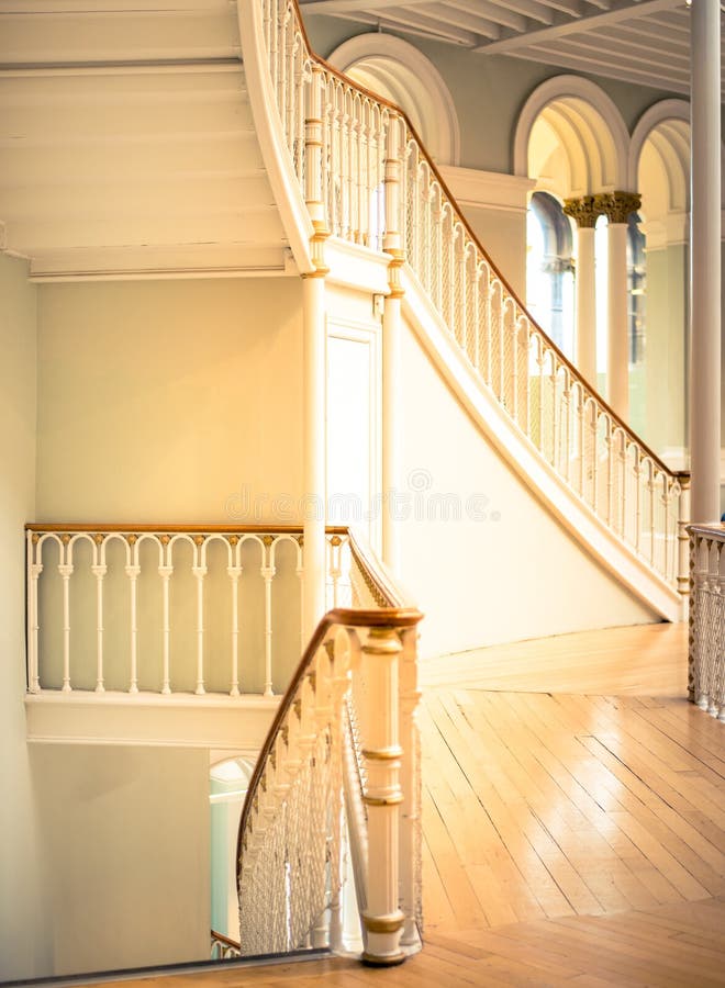 Staircase with Wooden Handrail. Interior Design, Classic Architecture ...