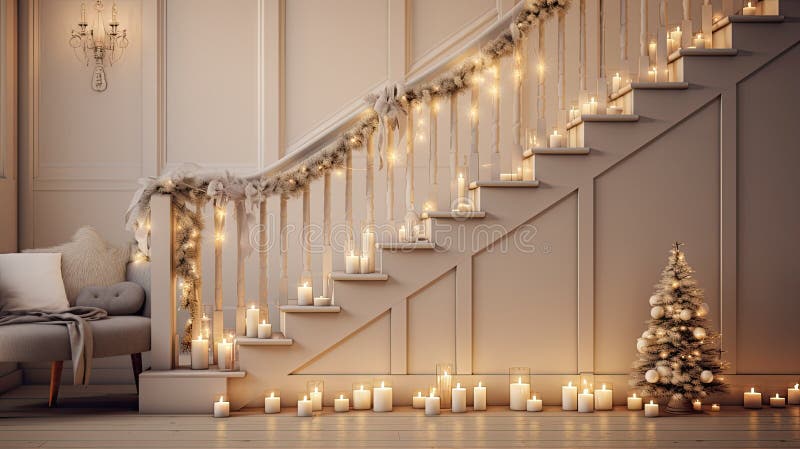 A Staircase Wrapped in Delicate String Lights that Cast a Warm and ...