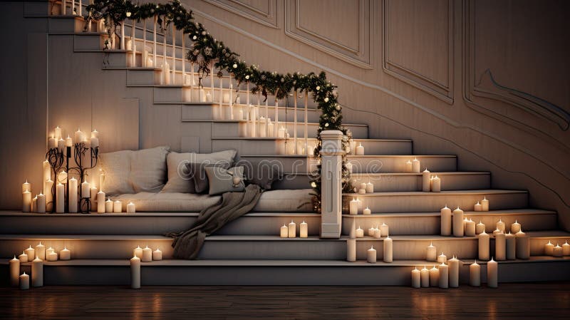 A Staircase Wrapped in Delicate String Lights that Cast a Warm and ...