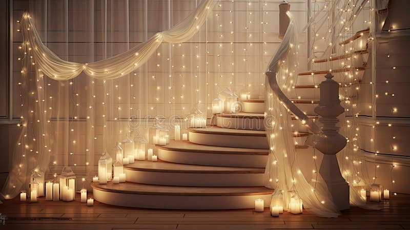 A Staircase Wrapped in Delicate String Lights that Cast a Warm and ...