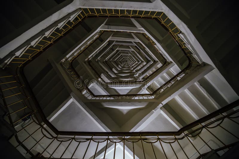 Stairs Abstract, Bottom View, Endless Dark Spiral Staircase Stock Image ...