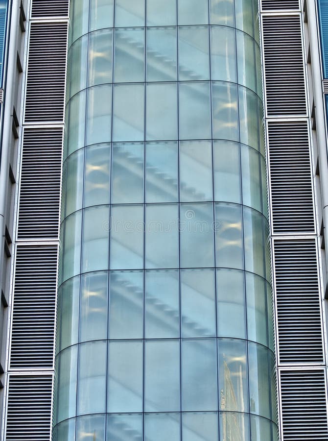 Stairs Behind Modern Glass Building Stock Image - Image of building ...