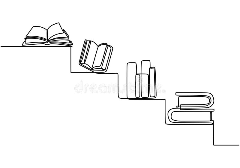 Stairs with Books on Each Step in Continuous Line Drawing. Symbolizing ...