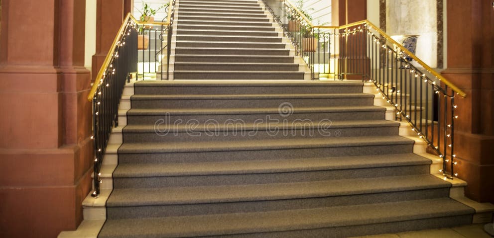 Stairs with Brown Runner and Steps Stock Image - Image of estate ...