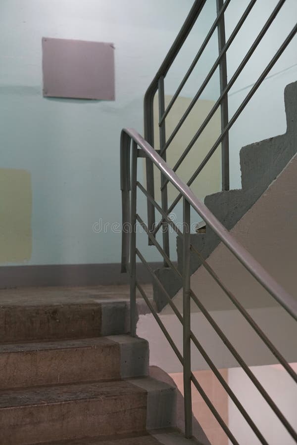 Stairs in Case of Fire Inside the Building. Steps and Railings are ...