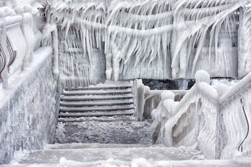 Stairs covered with ice stock photo. Image of frost, path - 84116500