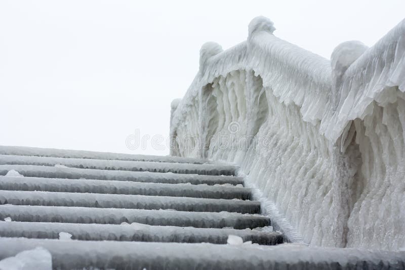 Stairs covered with ice stock image. Image of season - 84116715