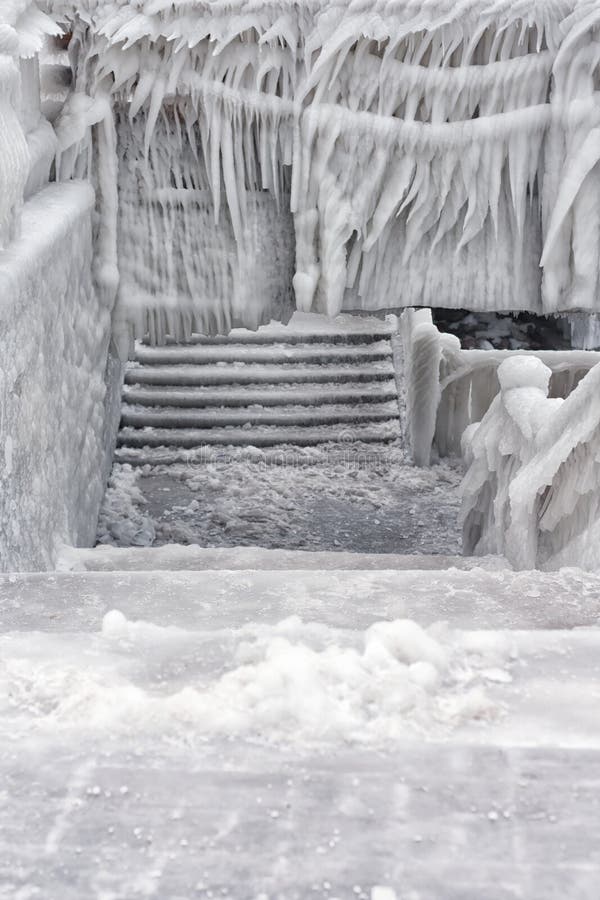Stairs covered with ice stock photo. Image of architecture - 85485546