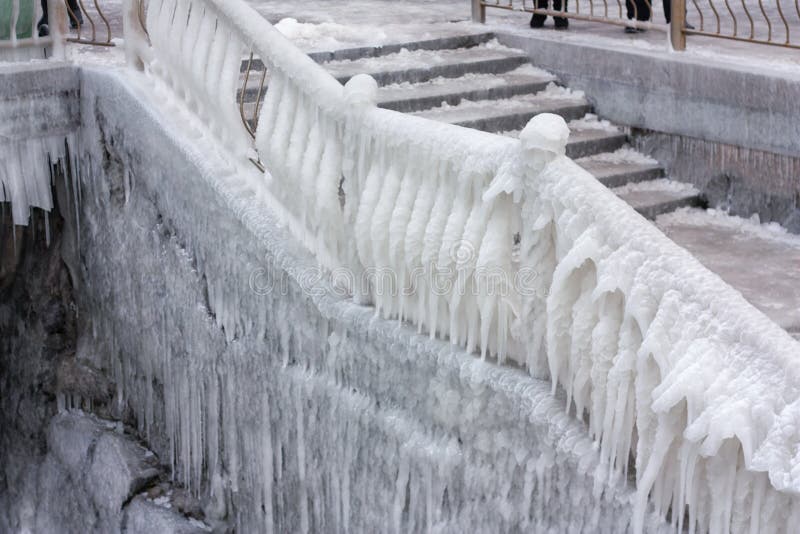 Stairs covered with ice stock photo. Image of frosty - 86438148