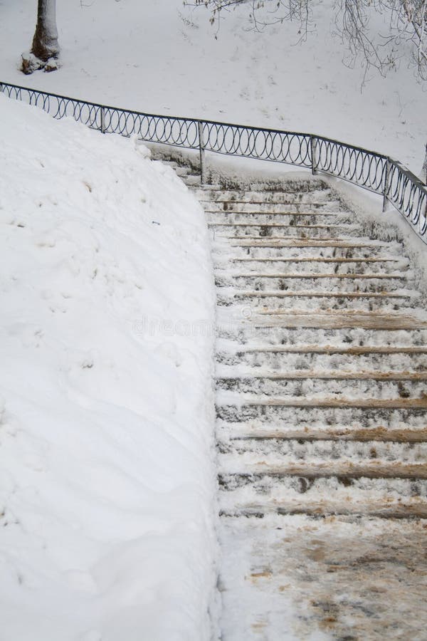 Stairs covered by snow stock image. Image of outdoors - 12382673