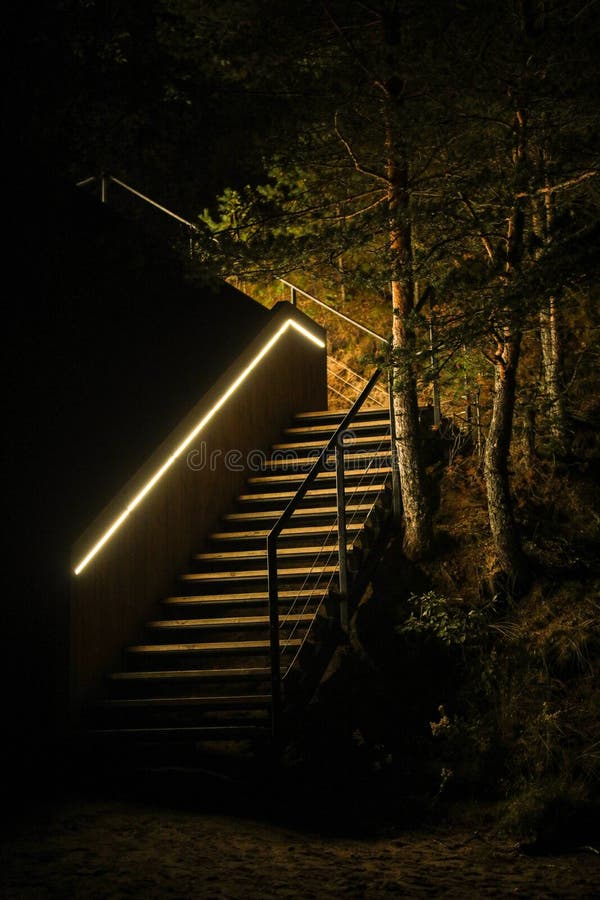 Stairs in the dark night stock photo. Image of lighting - 259897258