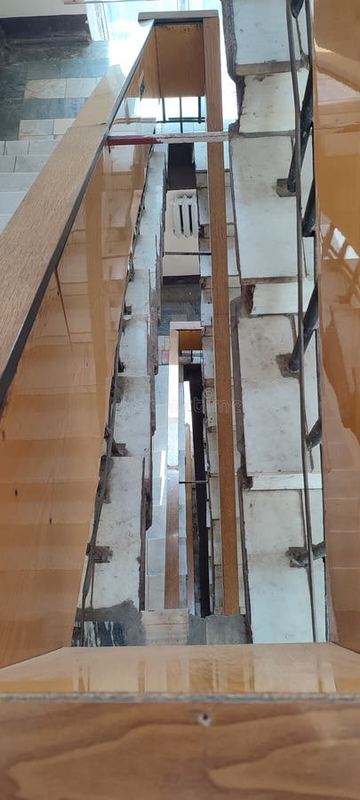 Stairs Down in the Building Stock Photo - Image of handrail, house ...