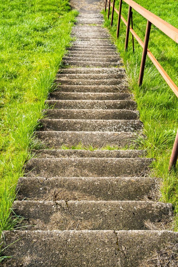 Stairs Going Down the Hill with the Concrete Paving Floor Stock Image ...