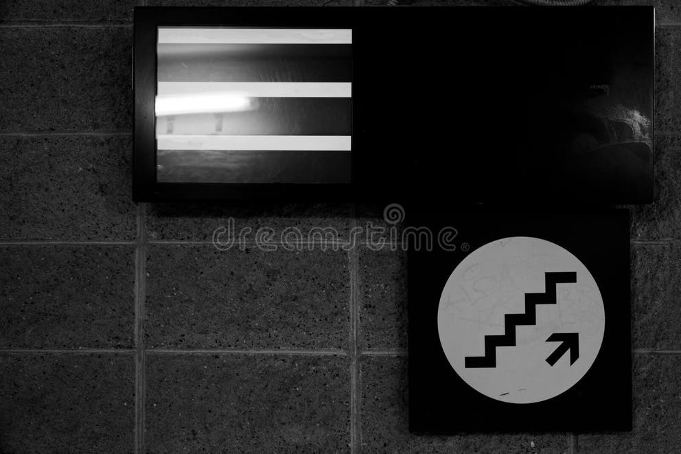 Stairs Going Up Sign on Wall Background Texture Copy Space. Stock Image ...