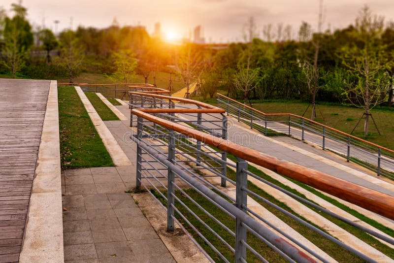 Stairs with Handrails on Both Sides in a Park Stock Image - Image of ...