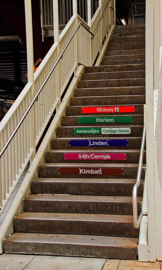 Stairs Leading To Elevated `el` Train Tracks at Wabash and Washington ...