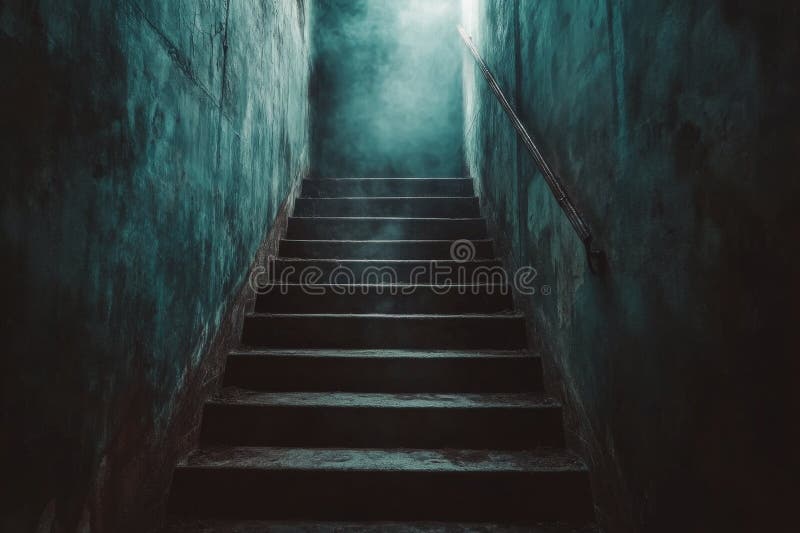 Stairs Leading To Light in a Dark Stone Corridor during Evening Hours ...