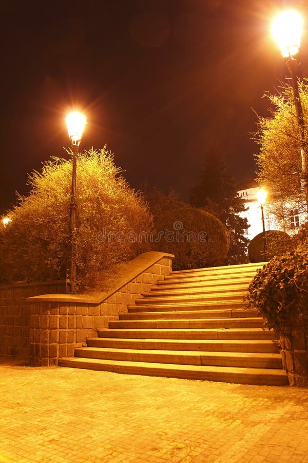 Stairs of light stock photo. Image of park, shadowed, nighttime - 8915994