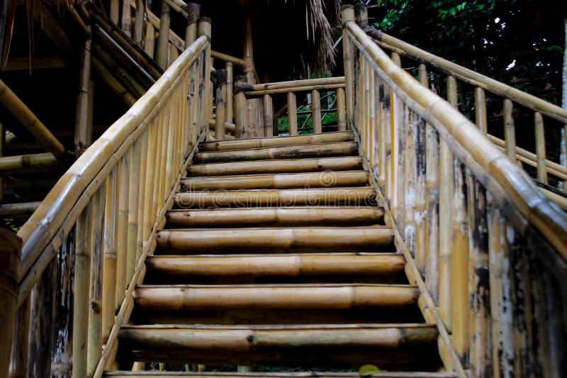 Stairs Made of Bamboo Tree Trunks Stock Photo - Image of iron, roof ...