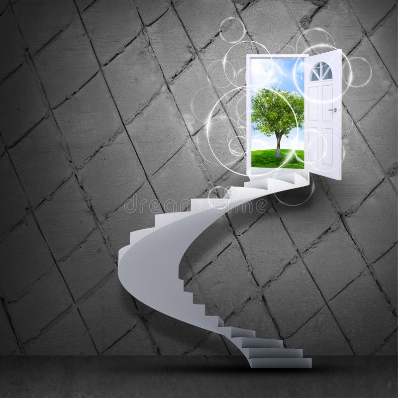 Stairs and magic doors stock illustration. Illustration of heaven ...