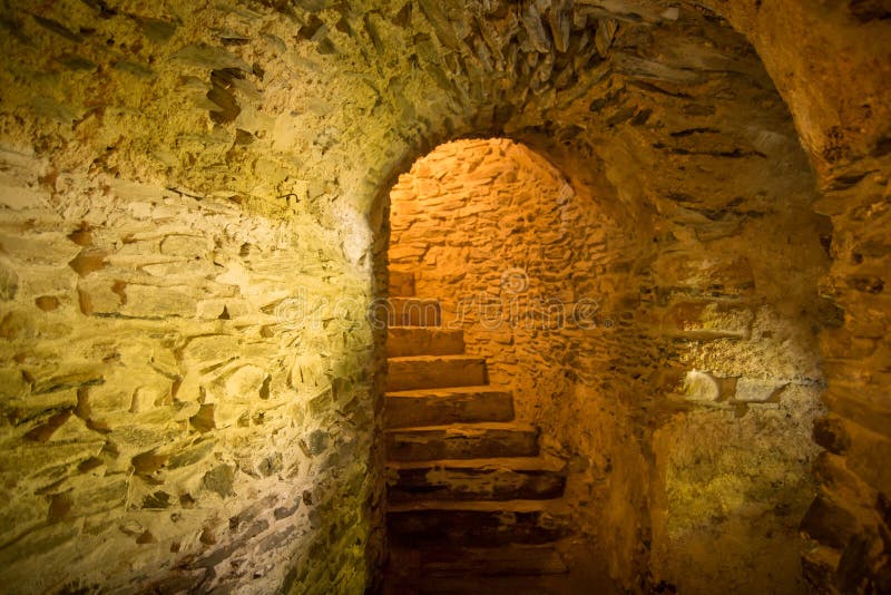Stairs in medieval cellar stock photo. Image of inside - 116075792