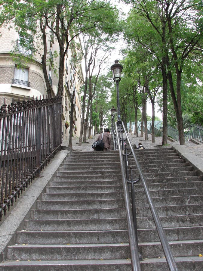 Stairs in Montmartre, Paris Stock Photo - Image of atmosphere, lantern ...