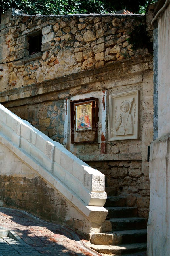 Stairs of the Old Monastery with the Icon Stock Photo - Image of tower ...
