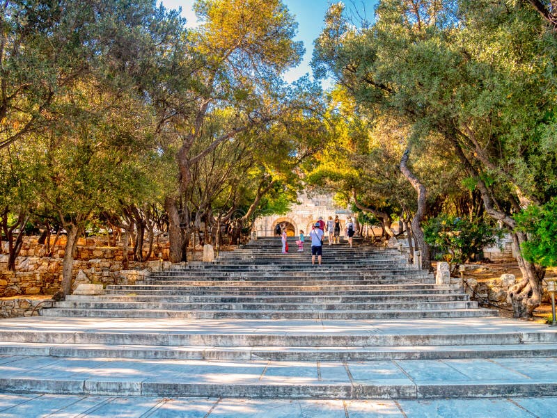 Stairs in the Olive Garden. Athens, Greece Editorial Photo - Image of ...