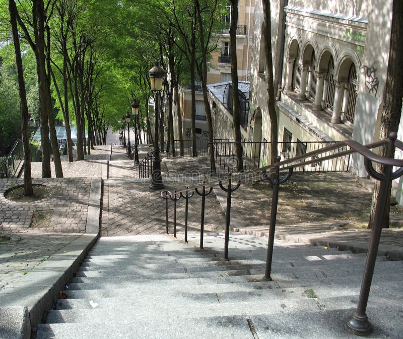 Stairs in Paris stock image. Image of cobblestone, leaves - 1725603