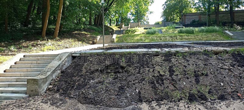 Stairs in the Park Leading Up the Slope Stock Image - Image of stairway ...