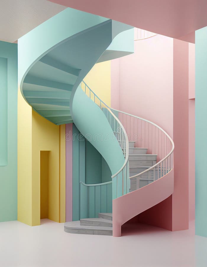 Stairs in the Pastel Color Interior, Created with Generative AI Stock ...