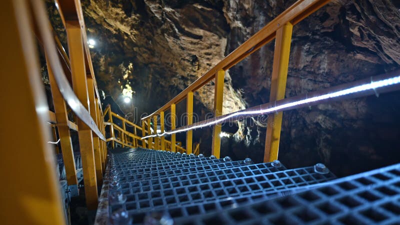 Stairs and Rails Inside of the Ialomita Cave in Th Stock Footage ...