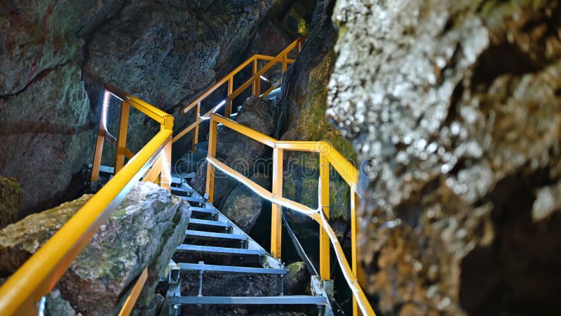 Stairs and Rails Inside of the Ialomita Cave in Th Stock Footage ...