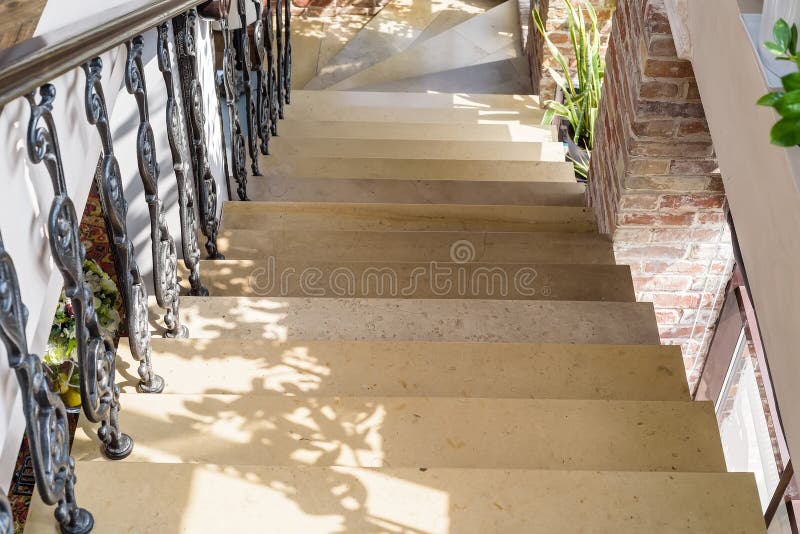 Stairs in Restaurant Cafe Interior Stock Image - Image of interior ...
