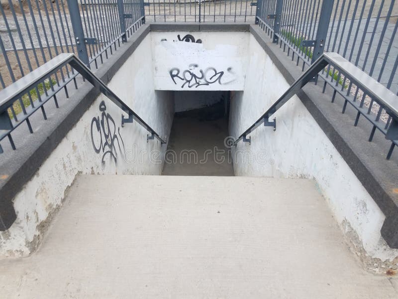 Stairs or Steps Leading Down with Railing and Graffiti Stock Photo ...