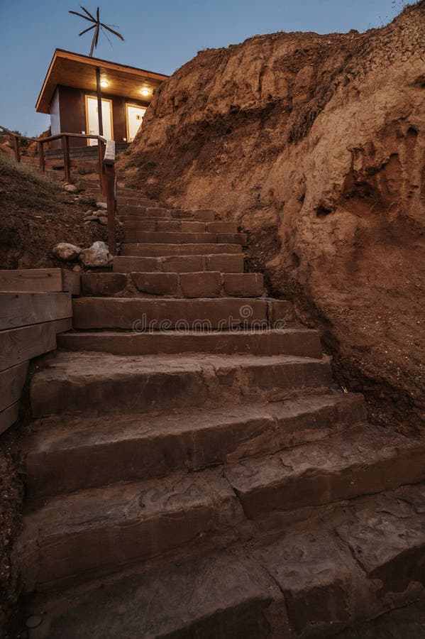Stairs with Stone Steps in Mountains in Evening Stock Image - Image of ...