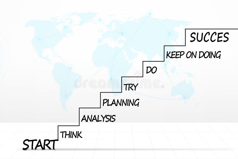 Stairs with Strategy Plan and World Map Stock Illustration ...