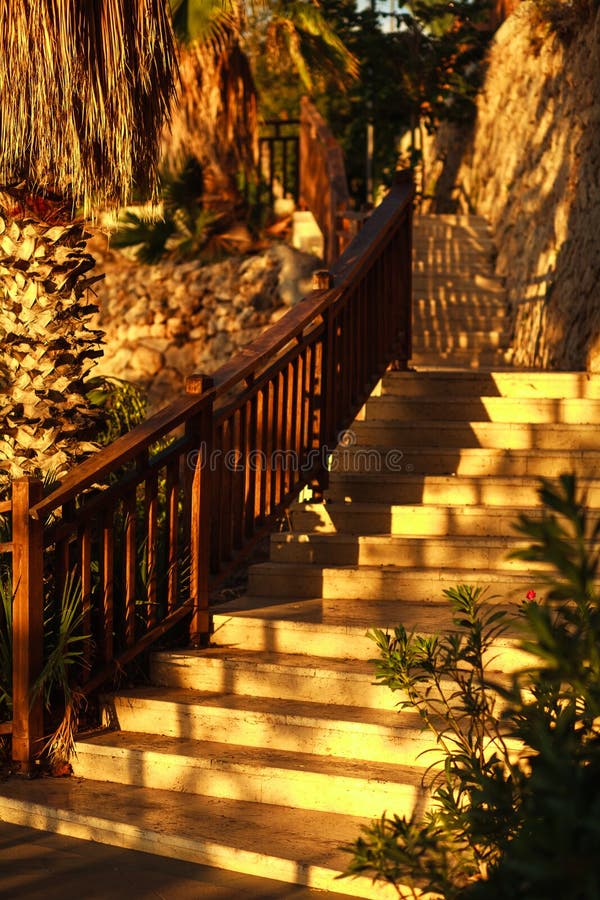 Stairs in Summer Park in Resort Town at Sunrise Stock Photo - Image of ...