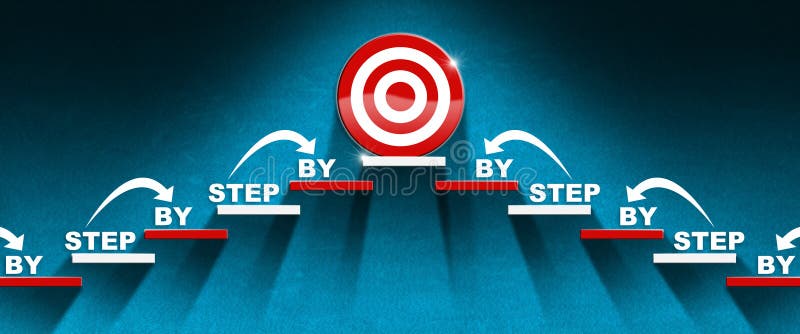 Stairs and Target on Blue Wall with Text Step by Step Stock ...