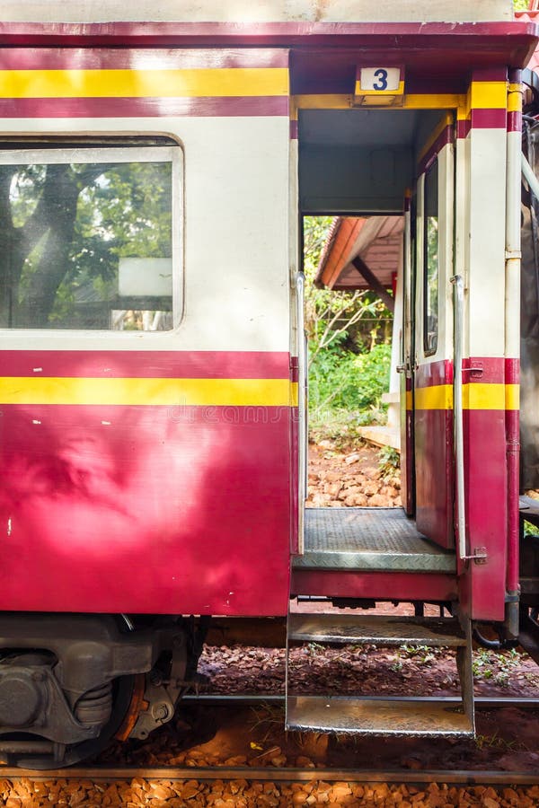 Stairs Train and Red Railway Carriages Stock Photo - Image of outdoors ...
