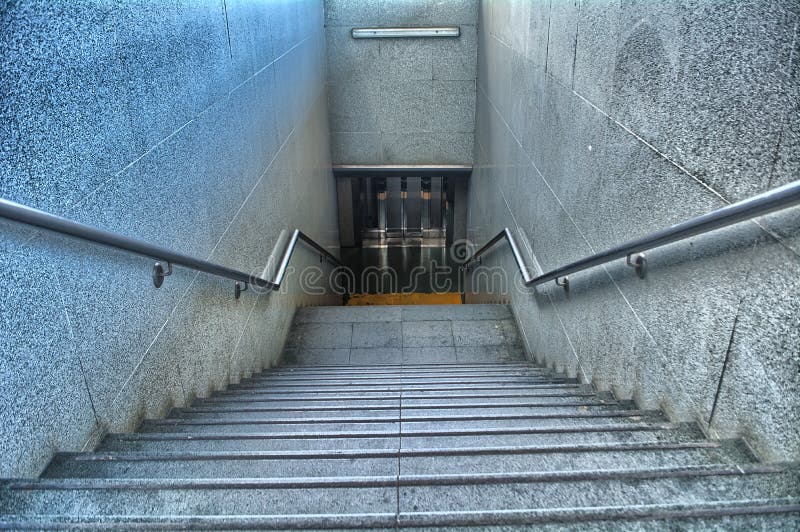 Stairs Down To An Underground Train Station Stock Photo - Image of ...
