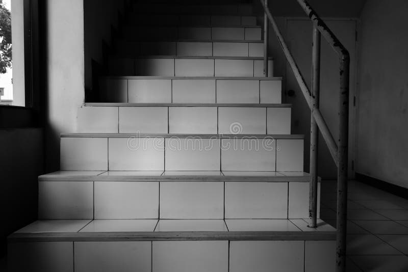 Stairs Under Light and Shadow, Monochrome Image Stock Image - Image of ...