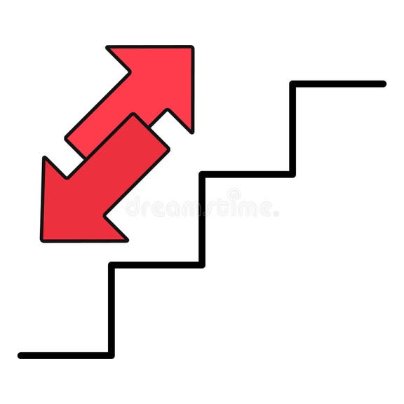 Stairs Up and Down Arrow Graph Sign Icon. Flat Web Walk Step Design ...